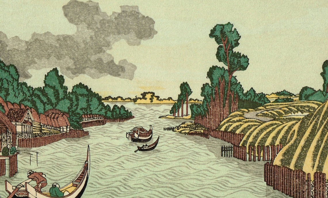 Japanese Ukiyo-e Woodblock Print, Hokusai, "view of Sumida River From ...