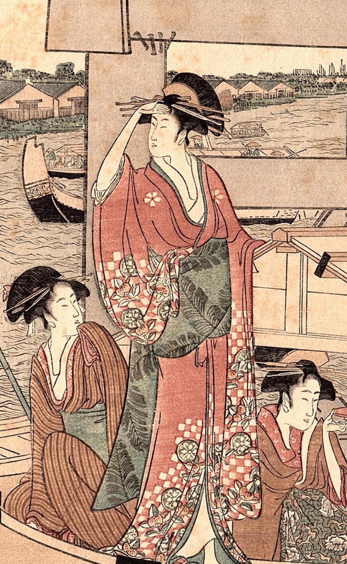 1923, Japanese Vintage Woodblock Print, Utamaro "enjoying the Cool at ...