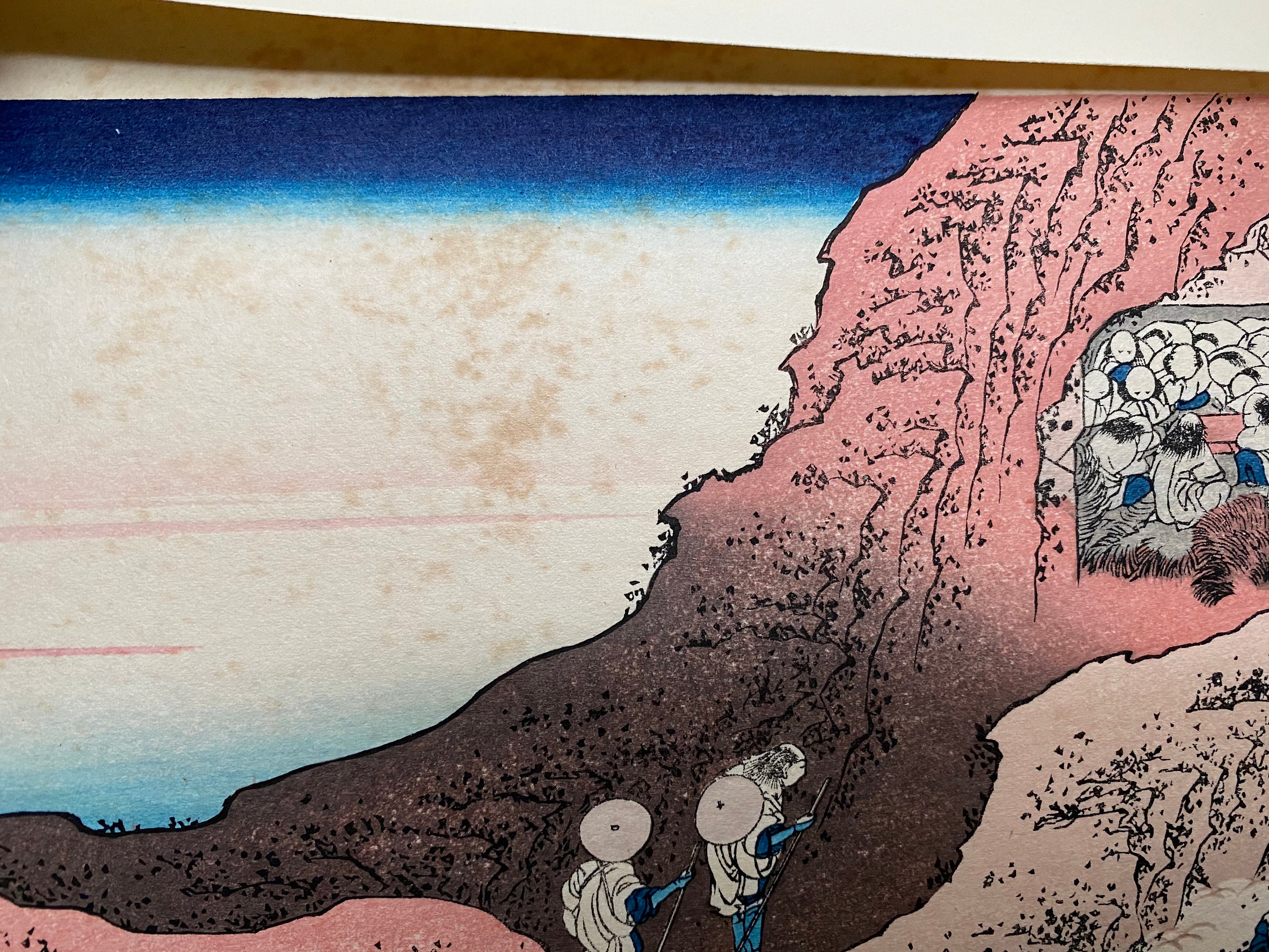 Japanese Ukiyo-e Woodblock Print, Hokusai, "people Climbing Mt. Fuji ...