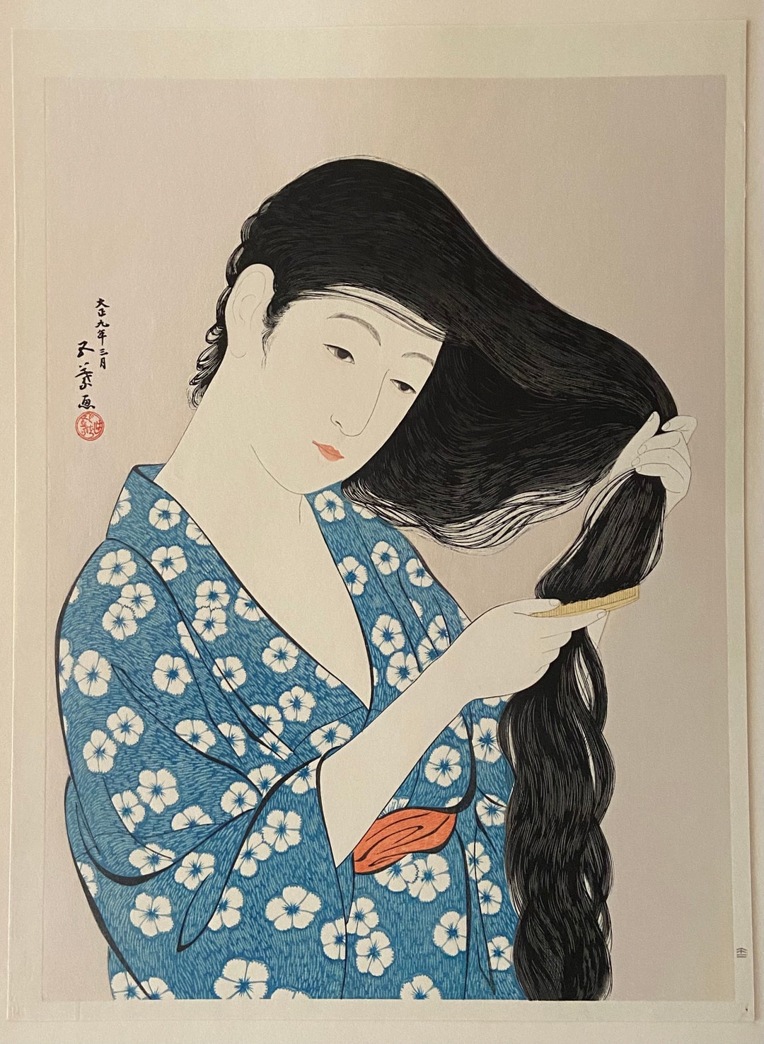 Hashiguchi Goyo, "woman Combing Her Hair" - Etsy