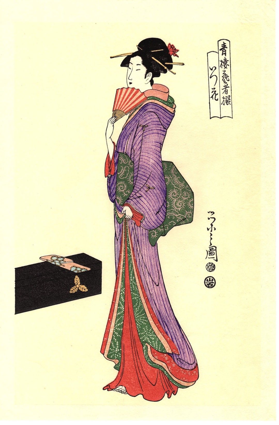 Japanese Ukiyoe, Woodblock Print, Eishi, "three Courtesans Playing ...