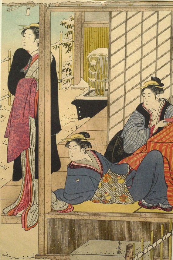 Japanese Ukiyo-e Woodblock Print Kiyonaga women in | Etsy