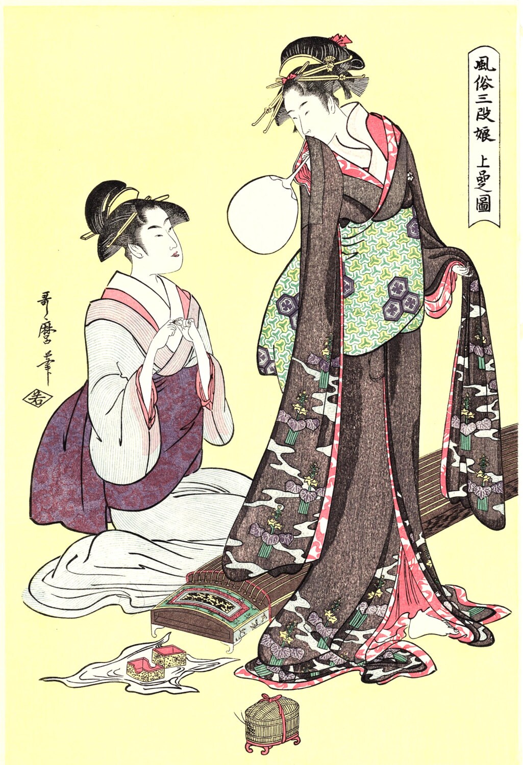 Japanese Ukiyo-e Woodblock Print, Utamaro, picture of the Upper Class ...