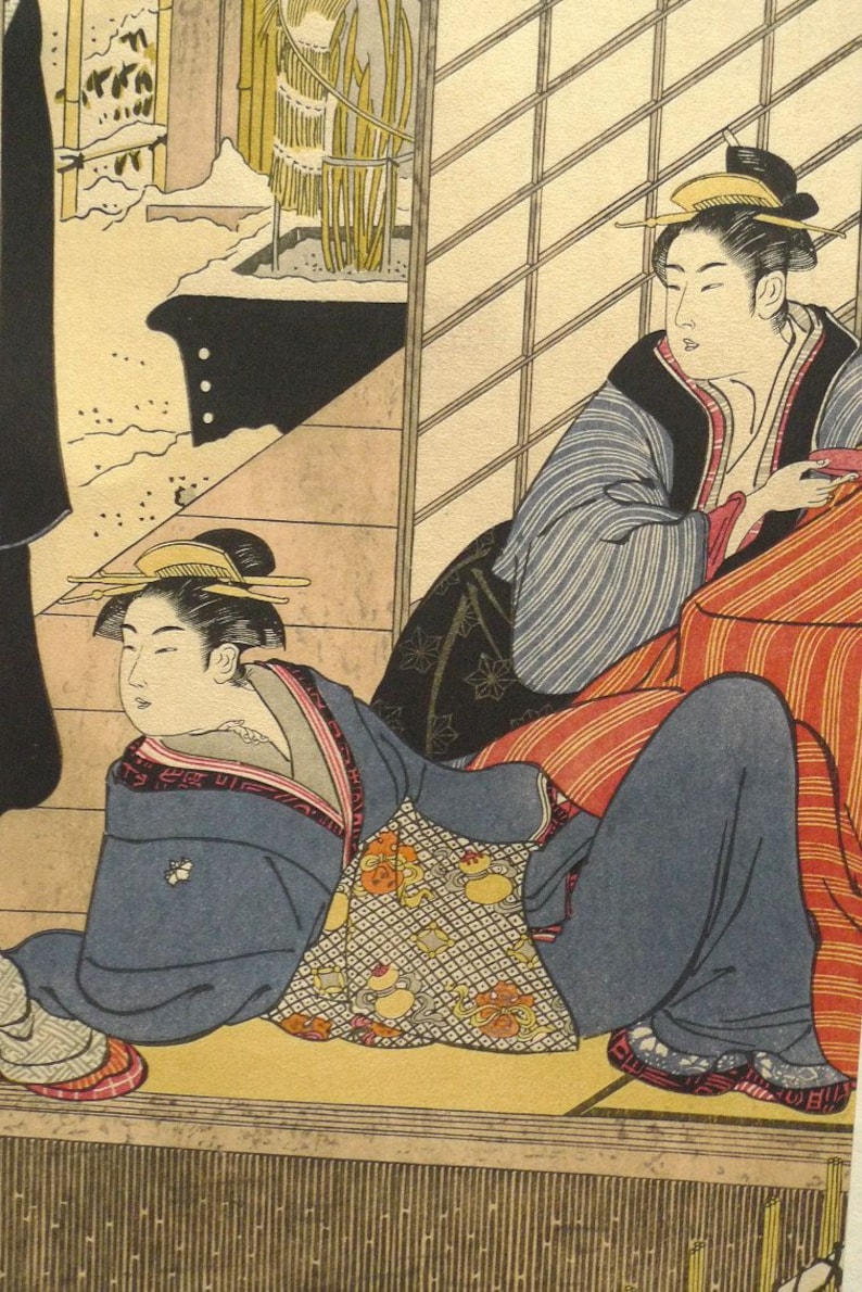 Japanese Ukiyo-e Woodblock Print Kiyonaga women in | Etsy