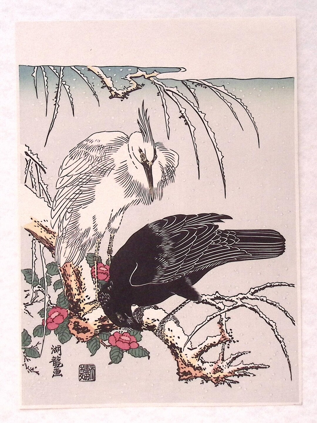Isoda Koryusai, "egret and Crow" - Etsy