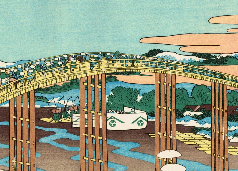 Japanese Ukiyo-e Woodblock Print Hokusai yahagi Bridge - Etsy