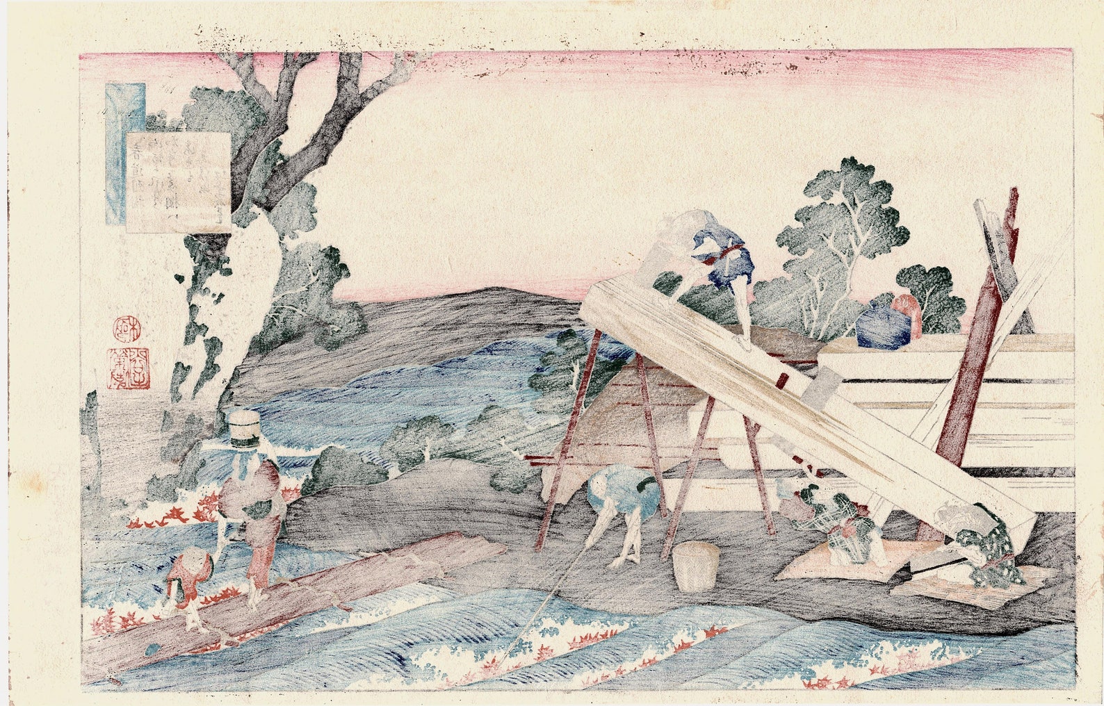 Japanese Ukiyo-e Woodblock Print, Hokusai, "poem by Harumichi No ...