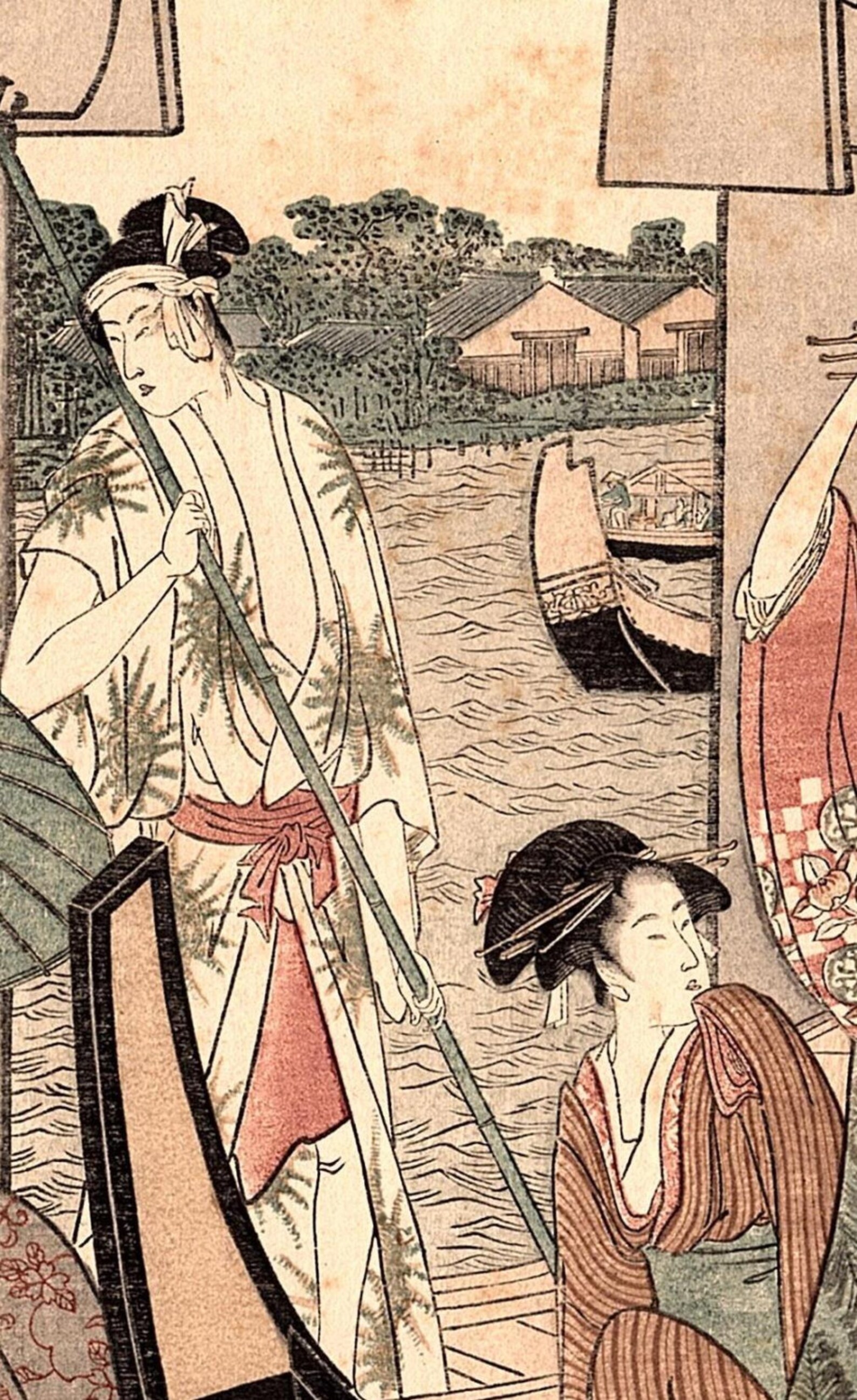 1923, Japanese Vintage Woodblock Print, Utamaro "enjoying the Cool at ...