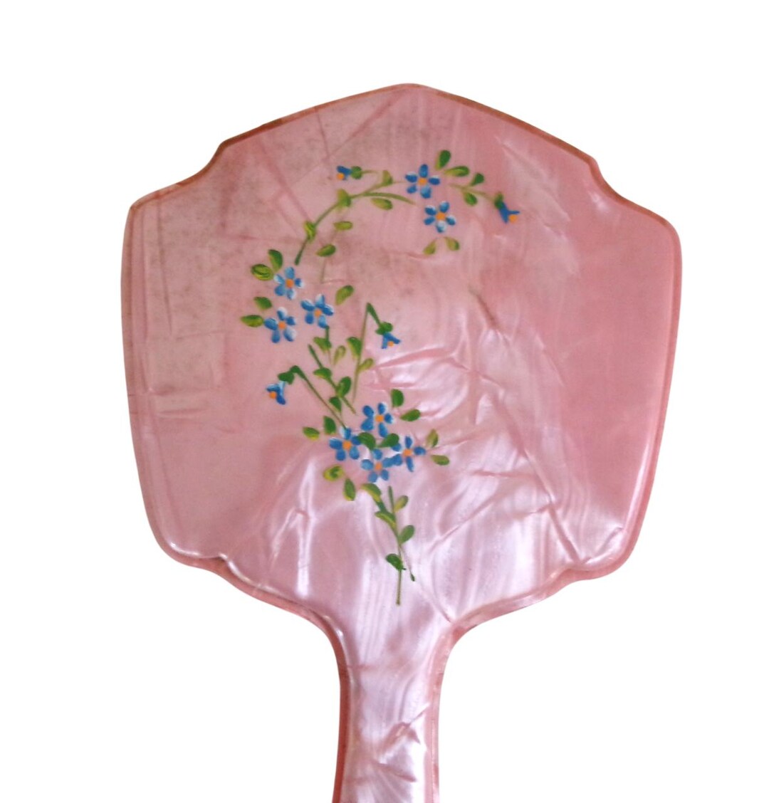 1930s CELLULOID HAND MIRROR With Hand Painted Flowers, Art Deco Era ...