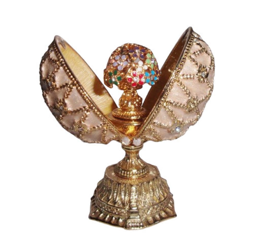 Vintage ENAMEL EGG by AKM With Flowers Inside, Gorgeous Peach Enamel ...