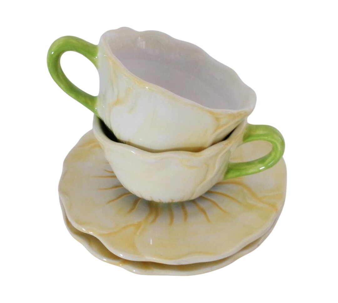 Vintage BUTTERCUP Design CUPS & SAUCERS for 2, Adorable Hand Painted ...