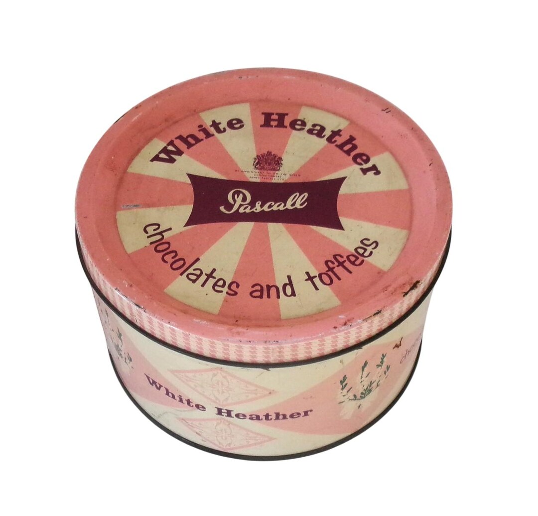 Vintage Pascall White Heather Tin, Mid-century Toffee Chocolate Candy ...