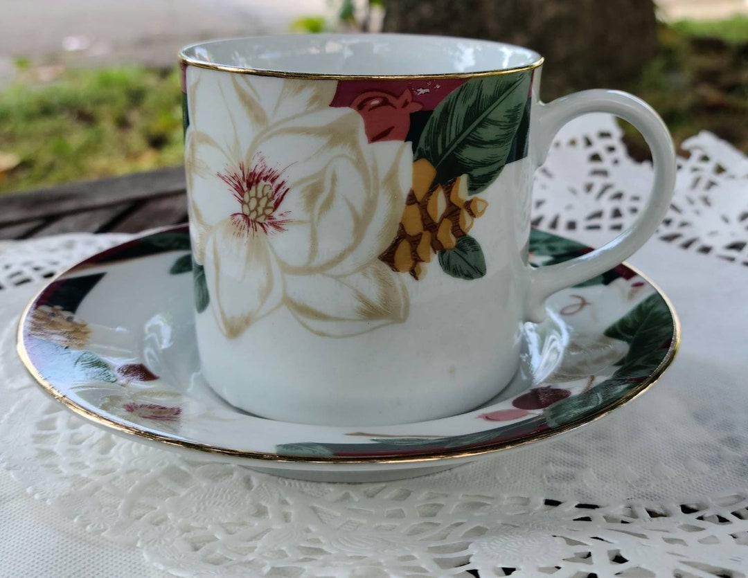 Vintage Tienshan Fine China Magnolia Set of 7 Flat Teacups and 8 ...