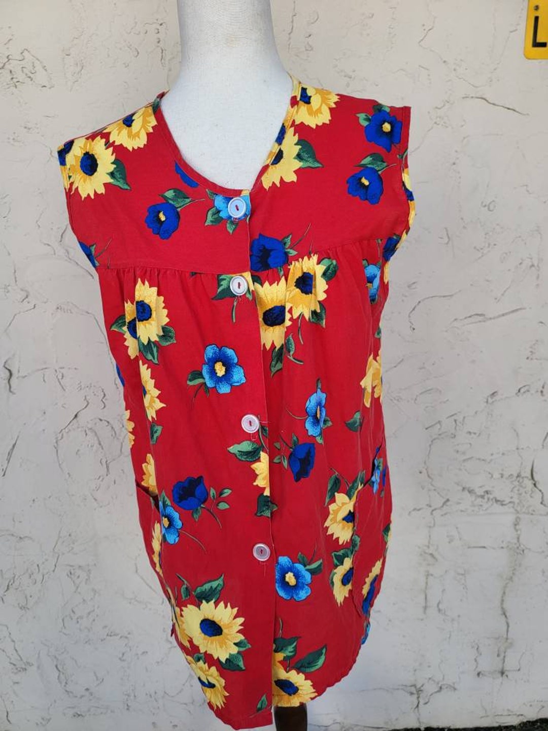 Vintage Red and Floral Smock Tank Size Medium - Etsy