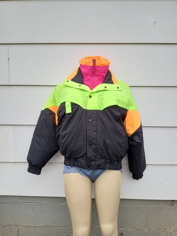 Vintage Black and Neon Ski Jacket Size Small - Gem