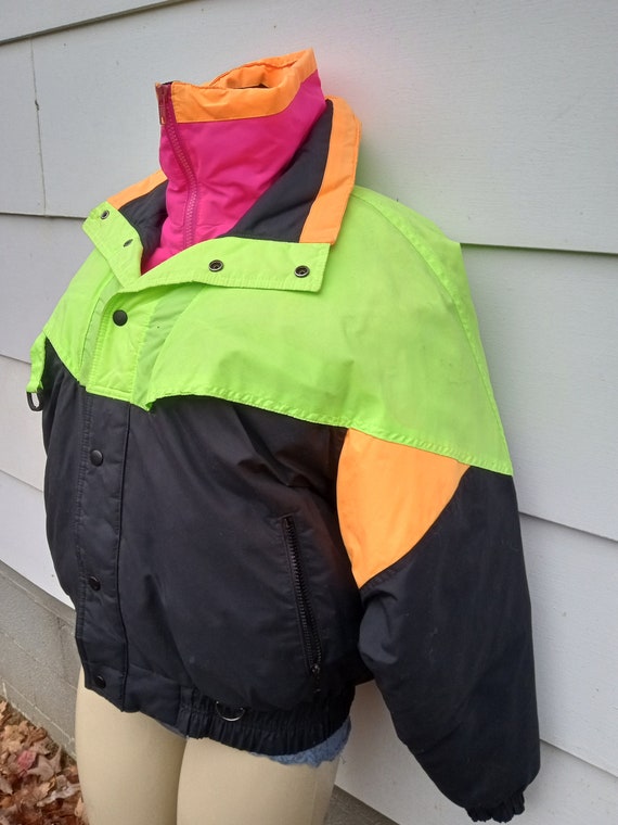 Vintage Black and Neon Ski Jacket Size Small - Gem