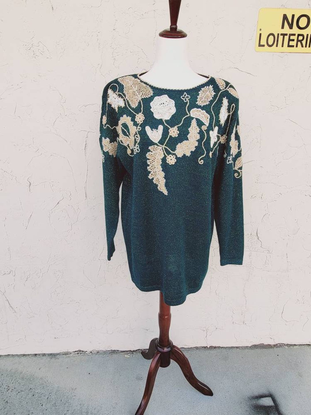 Vintage Green and Gold Metallic Thread Sweater Size Large - Etsy