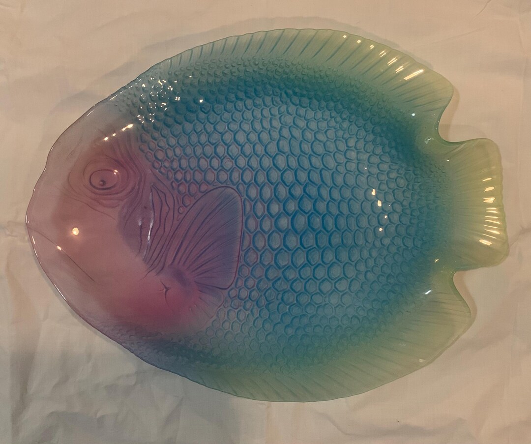Vintage Pastel Rainbow Fish Plate Platter 1980s Glass - Etsy