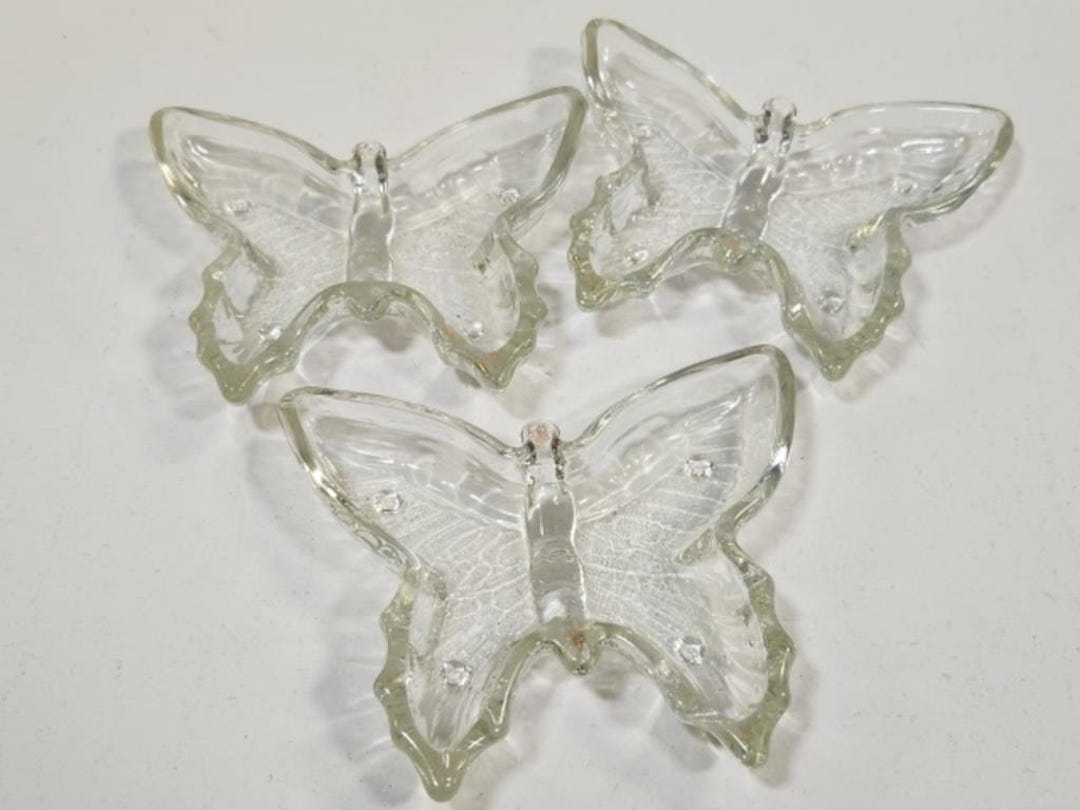 Set of Three Clear Glass Butterfly Dishes for Dresser MCM Vintage - Etsy
