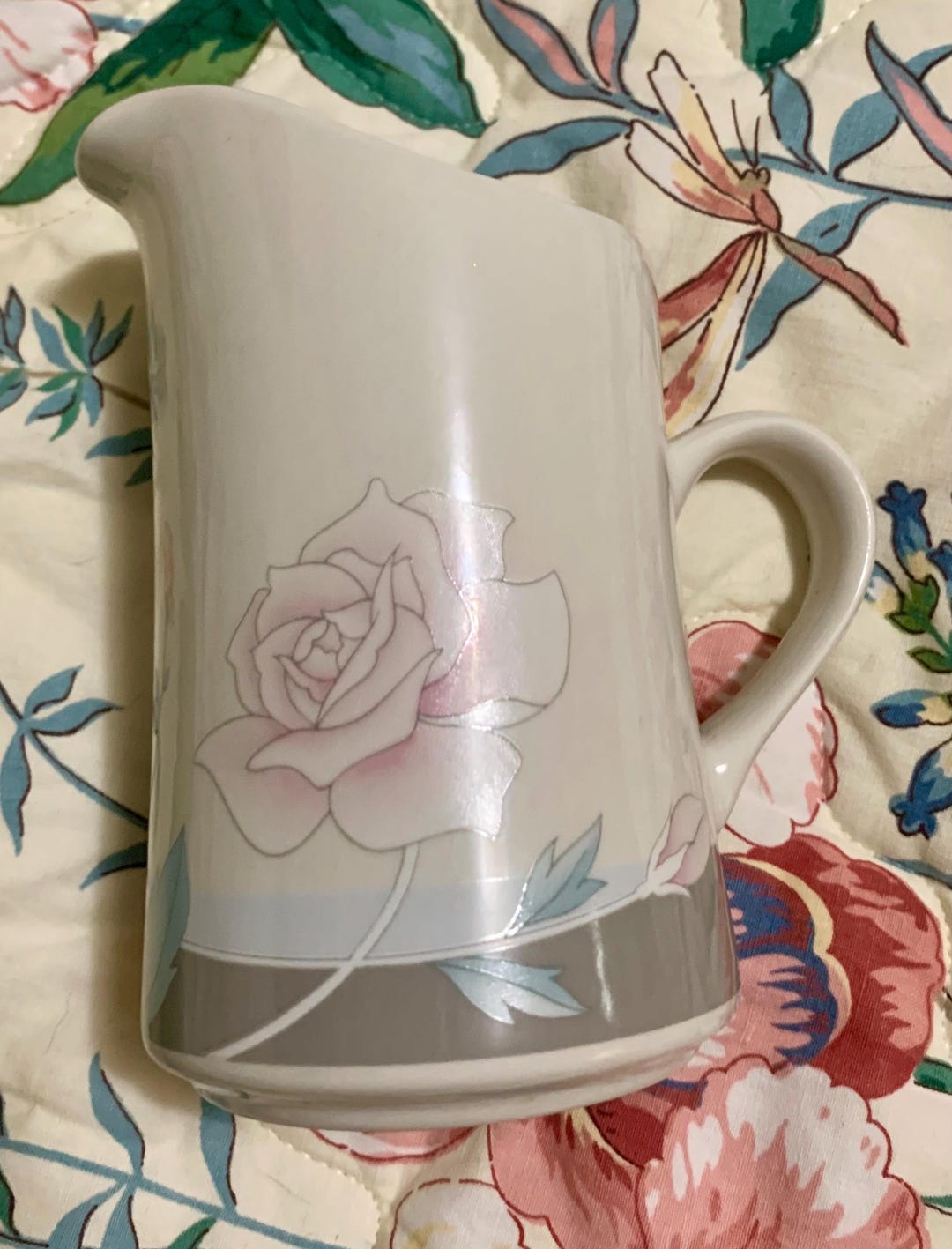 Vintage Ciera Fine Dinnerware Creamer Pink Rose Gray Trim 80’s - Etsy