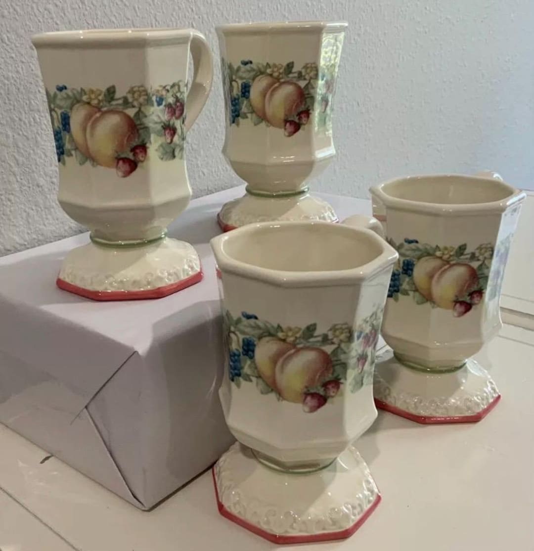 Vintage Avon Sweet Country Harvest Footed Pedestal Coffee Mugs Tea Cups ...