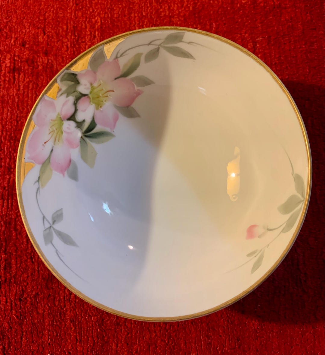 Nippon Hand Painted White Footed Sauce Dish Bowl Pink Floral Gold ...