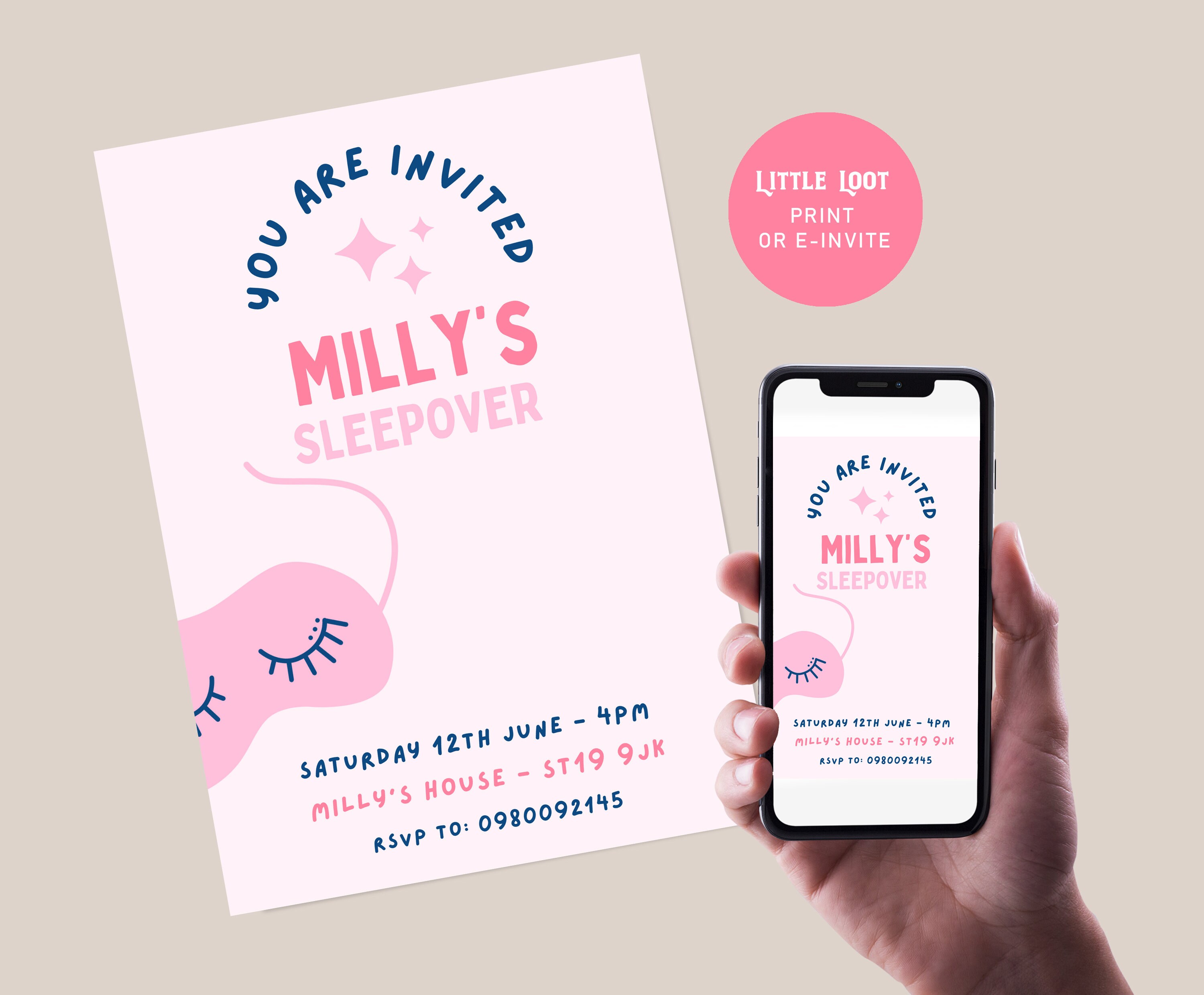 Editable Personalised Sleepover Party Invitation Thank You Card Bundle ...