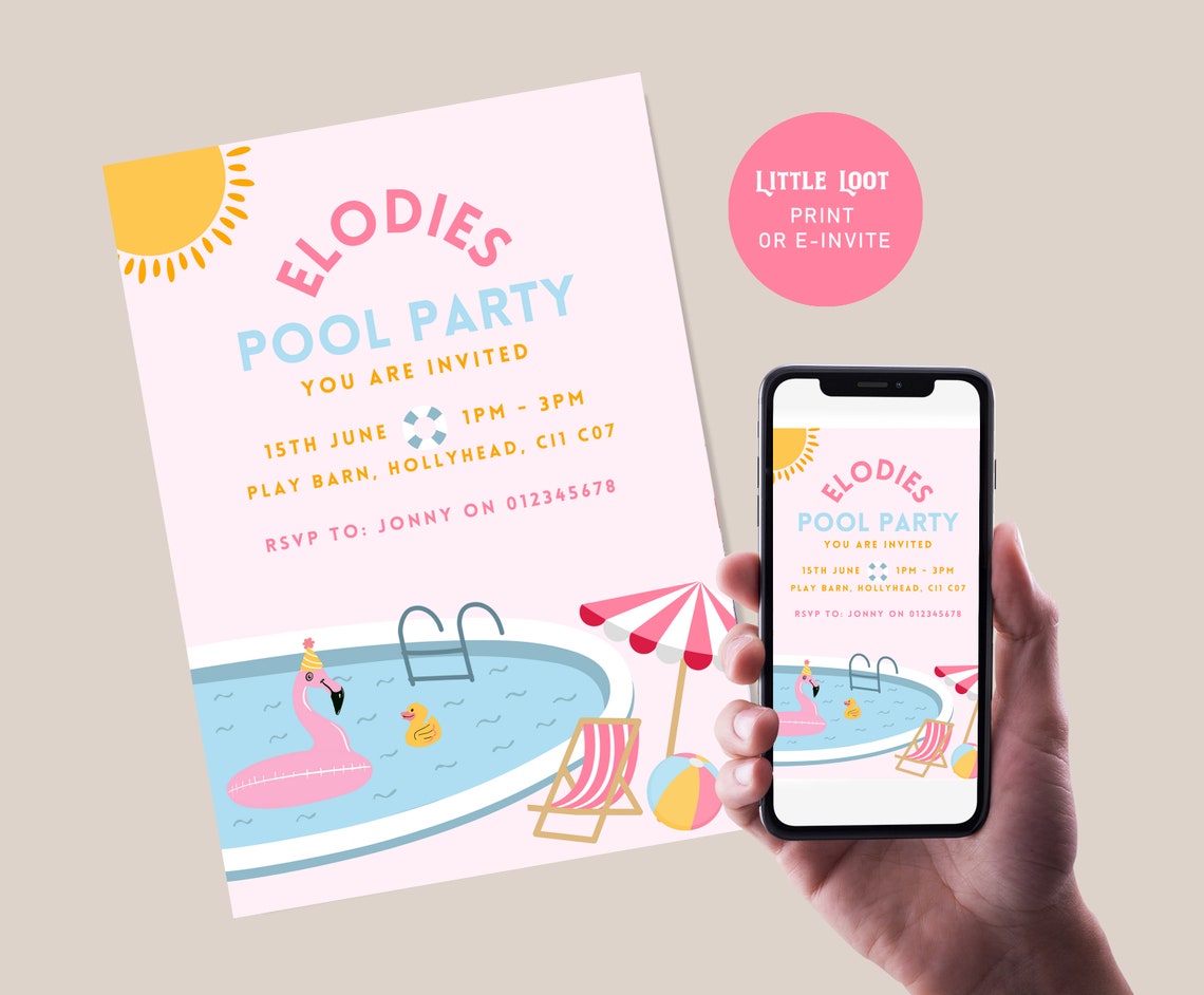 Pool Party Invitation and Thank You Card Bundle. Pool Birthday Party ...
