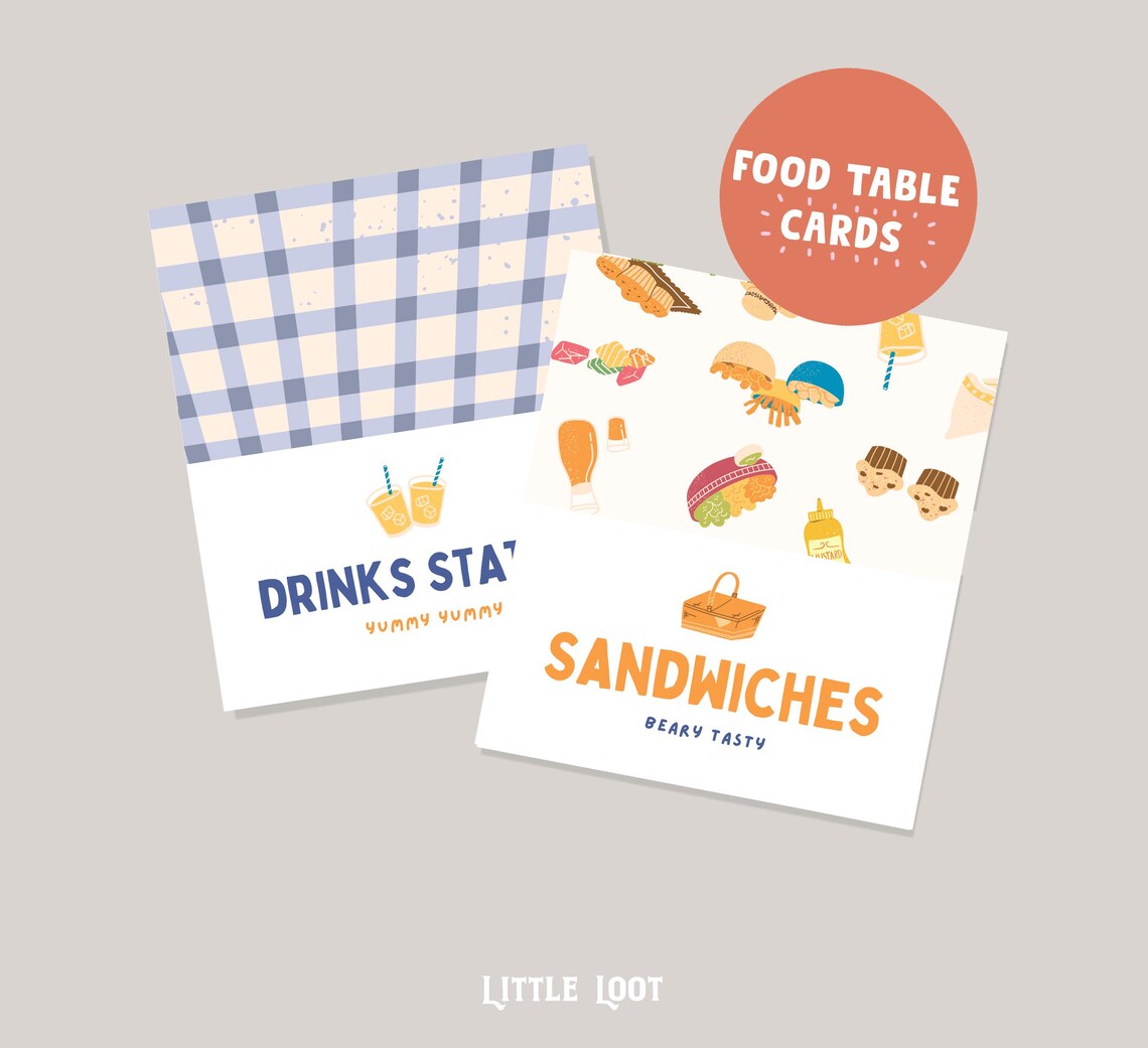 2X Teddy Bears Picnic Food Table Cards. Teddy Bear Picnic Theme. Teddy ...