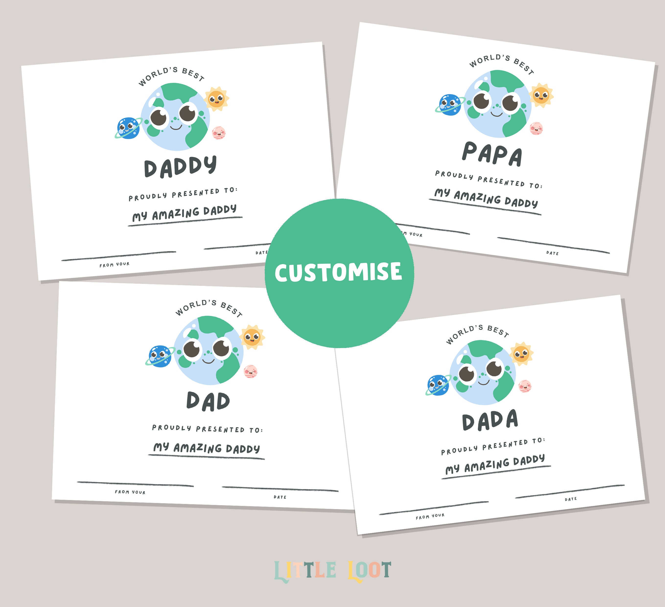 EDITABLE Father's Day Certificate Personalized Kids Gift for Dad Best ...