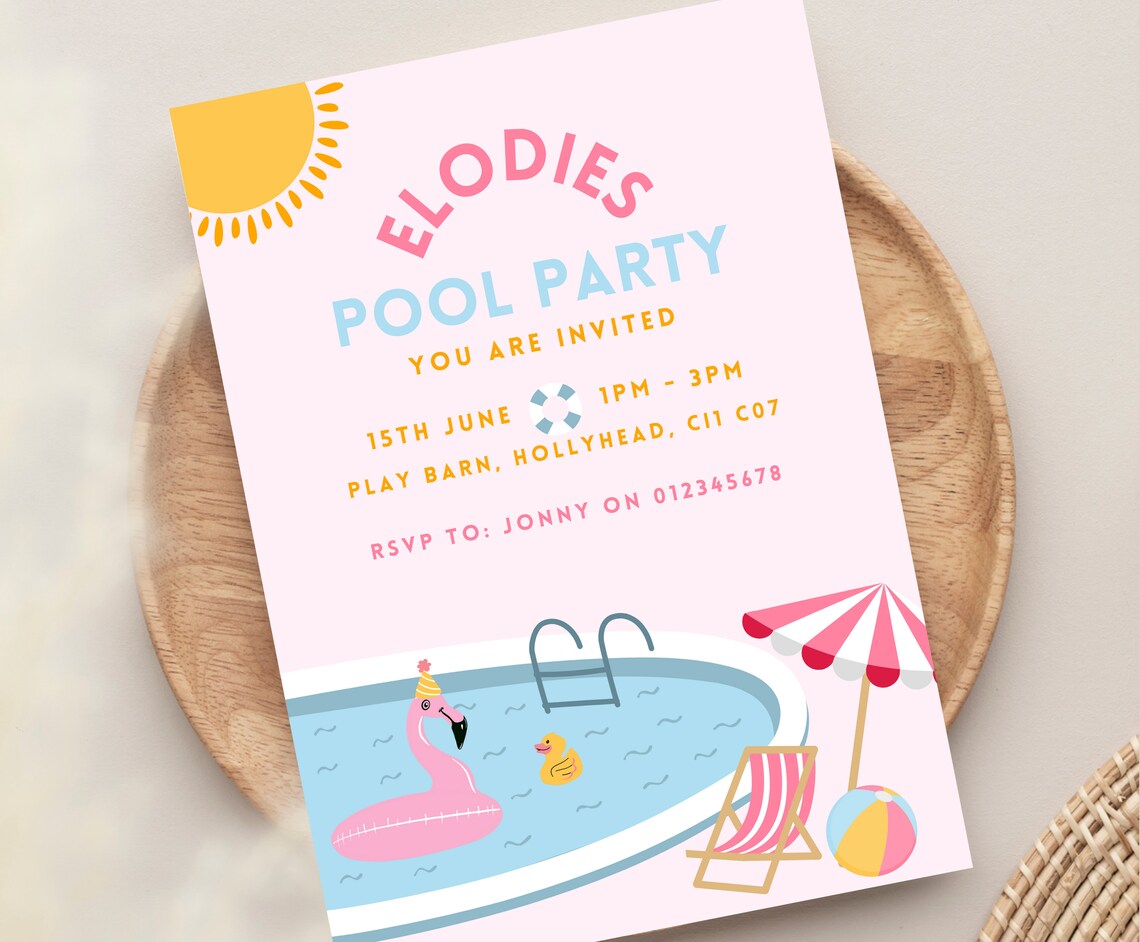 Pool Party Invitation and Thank You Card Bundle. Pool Birthday Party ...