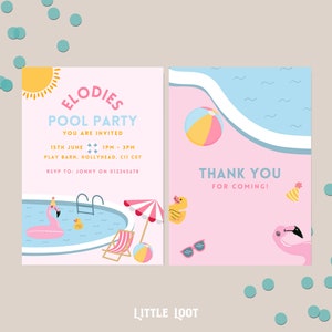 Pool Party Invitation and Thank You Card Bundle. Pool Birthday Party ...