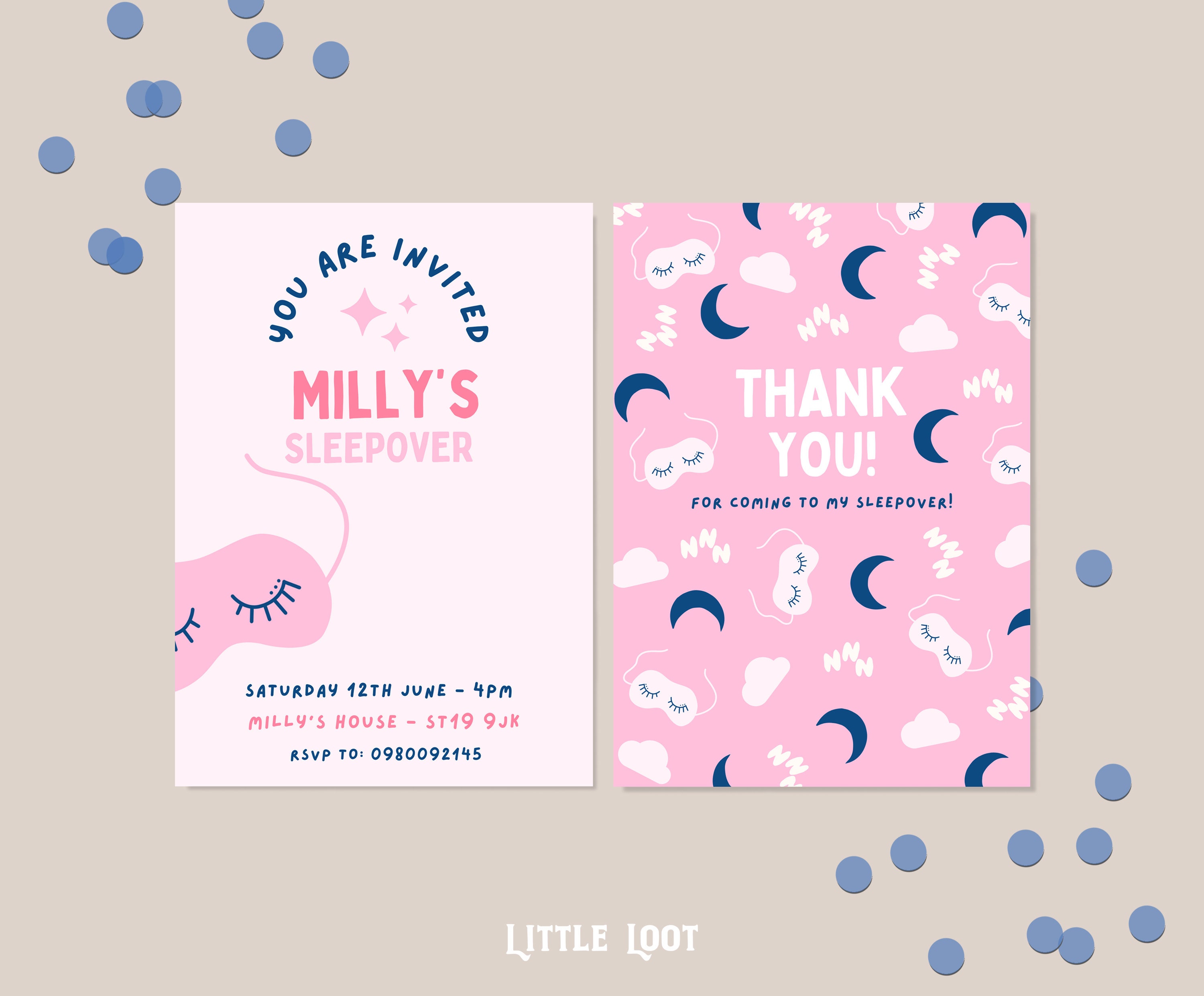 Editable Personalised Sleepover Party Invitation + Thank You Card ...