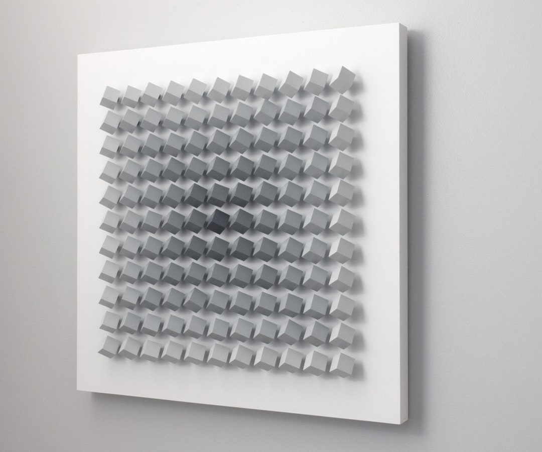 Modern Wall Art Sculpture Block Art Cubist Geometric Grid Pattern ...