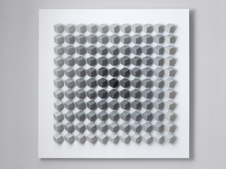 Modern Wall Art Sculpture Block Art Cubist Geometric Grid Pattern ...