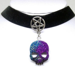 Creepy Cute Black Velvet Choker With Flat Resin Skull and Pentacle ...