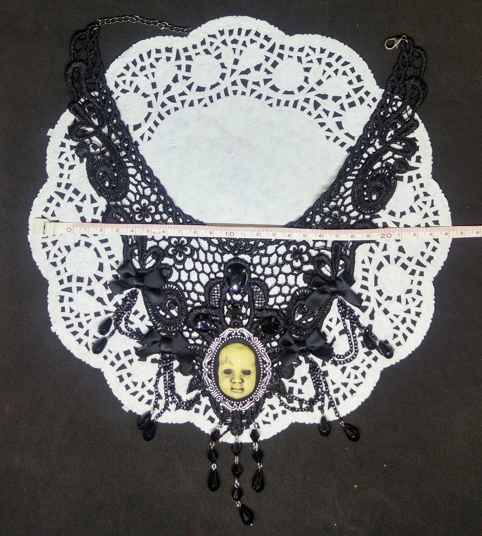 Victorian Gothic Black Lace Choker With Scary Doll Face Cameo - Etsy