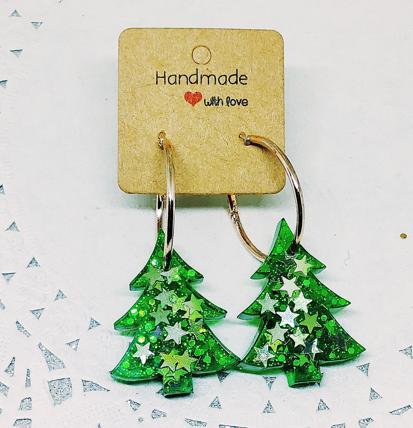 Christmas Tree Epoxy Resin Hoop Earrings Colorful Xmas - Etsy