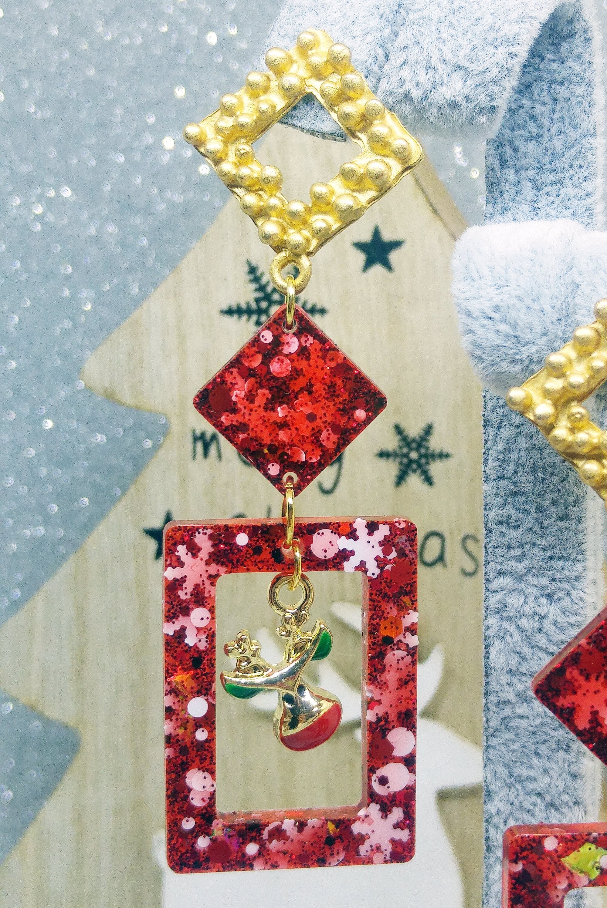 Red Christmas Resin Earrings With Rudolph the Red Nose Reindeer ...