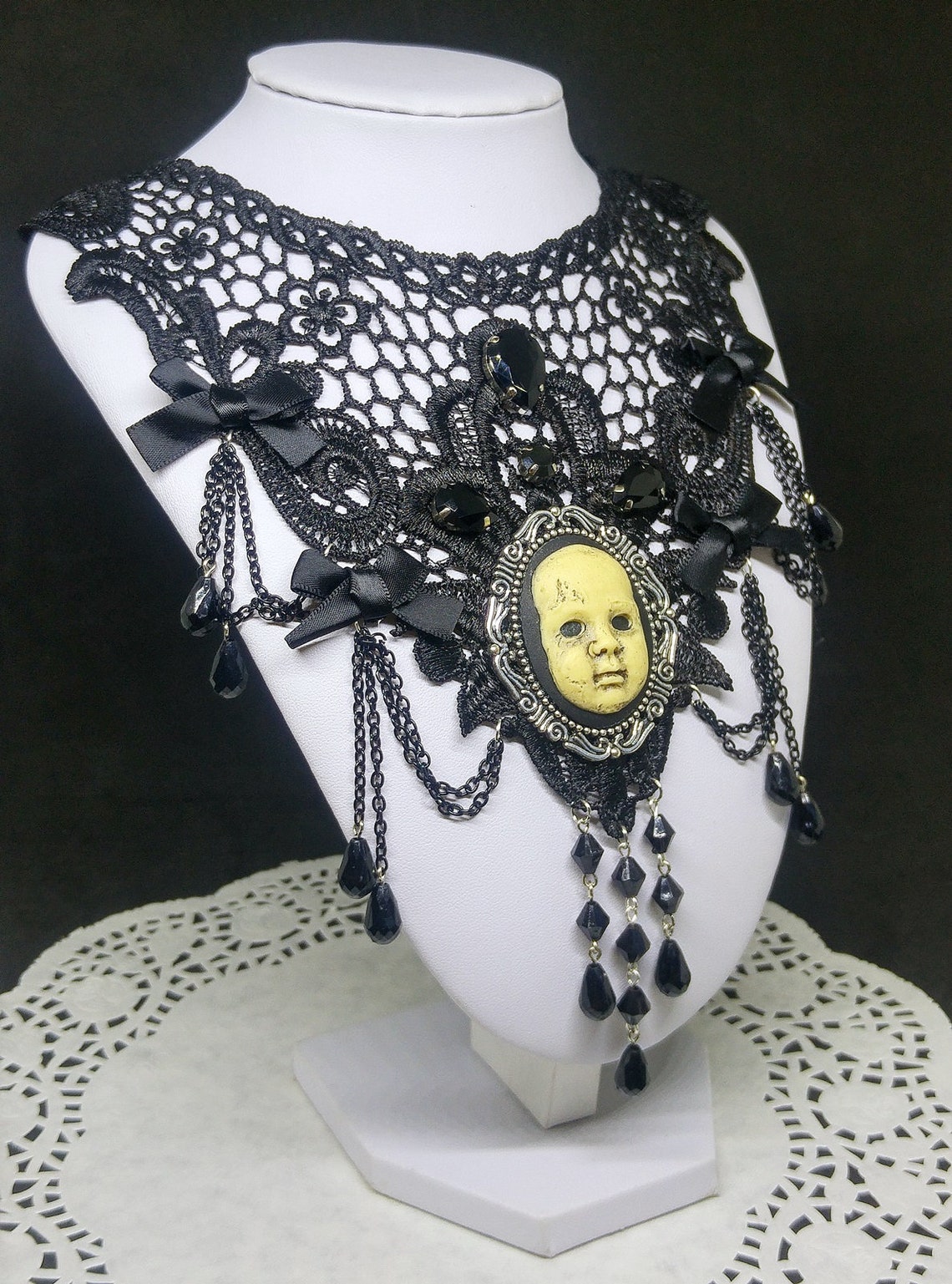Victorian Gothic Black Lace Choker With Scary Doll Face Cameo - Etsy