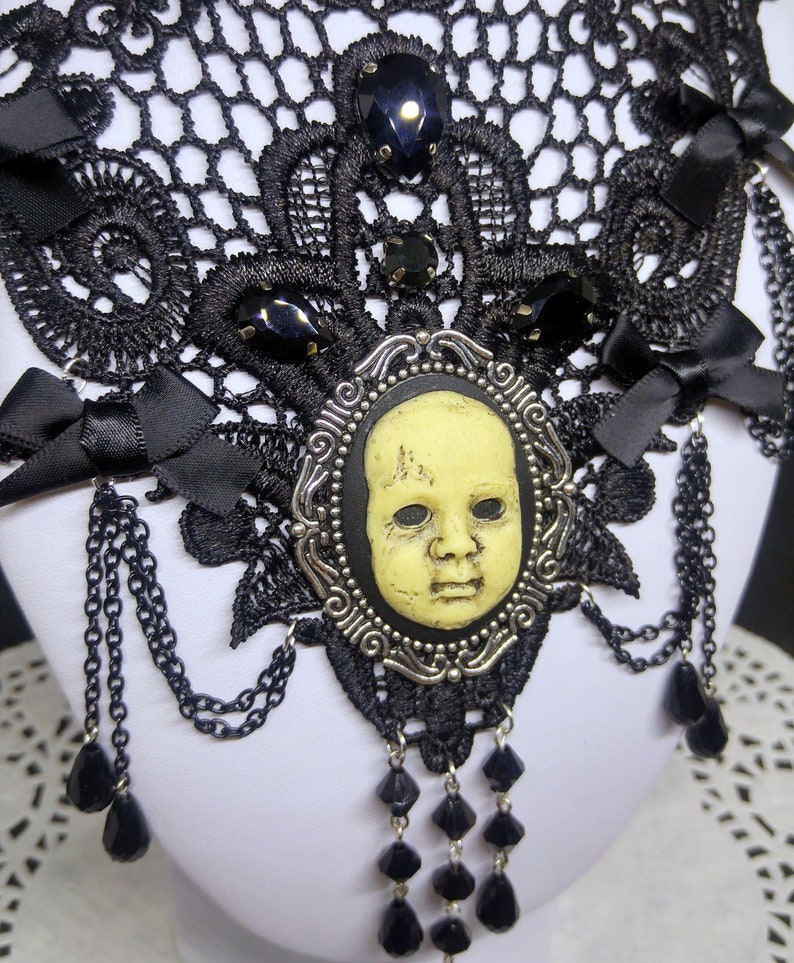Victorian Gothic Black Lace Choker With Scary Doll Face Cameo - Etsy