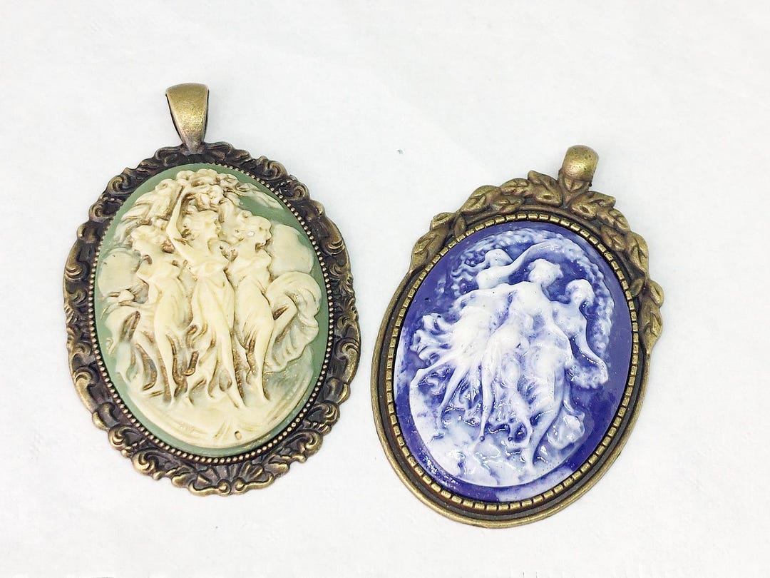 Resin Three Graces Cameo - Oval Victorian Gothic Pendants, Blue or ...