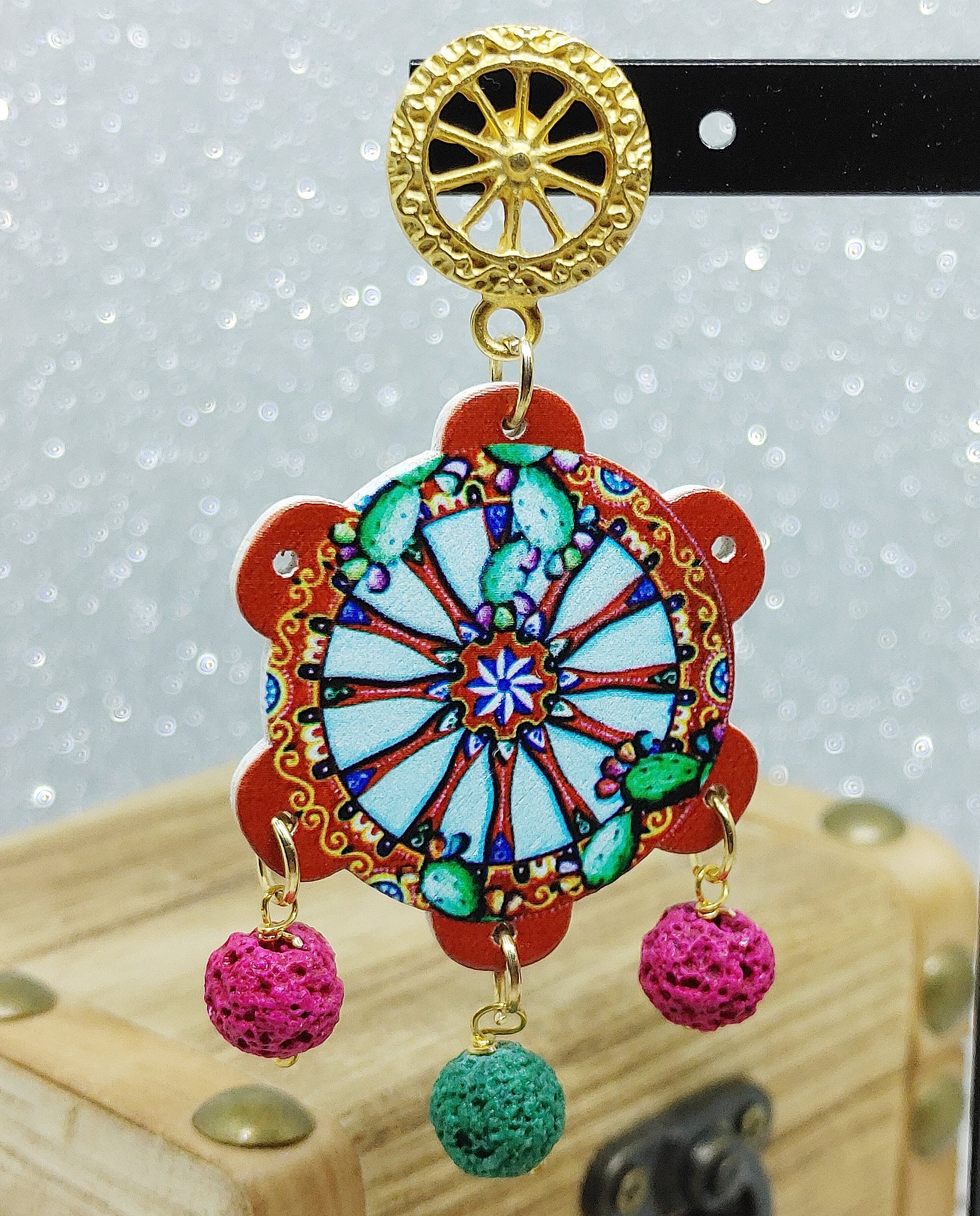 Sicilian Cart Wheel Earrings With Golden Color Studs and Lava | Etsy