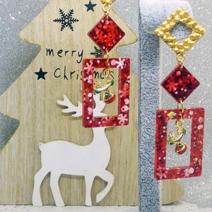 Red Christmas Resin Earrings With Rudolph the Red Nose Reindeer ...