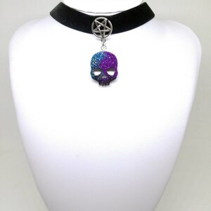 Creepy Cute Black Velvet Choker With Flat Resin Skull and Pentacle ...