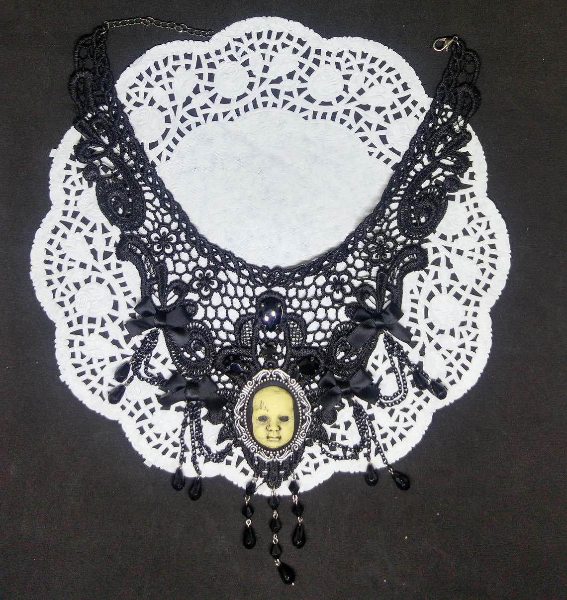 Victorian Gothic Black Lace Choker With Scary Doll Face Cameo - Etsy