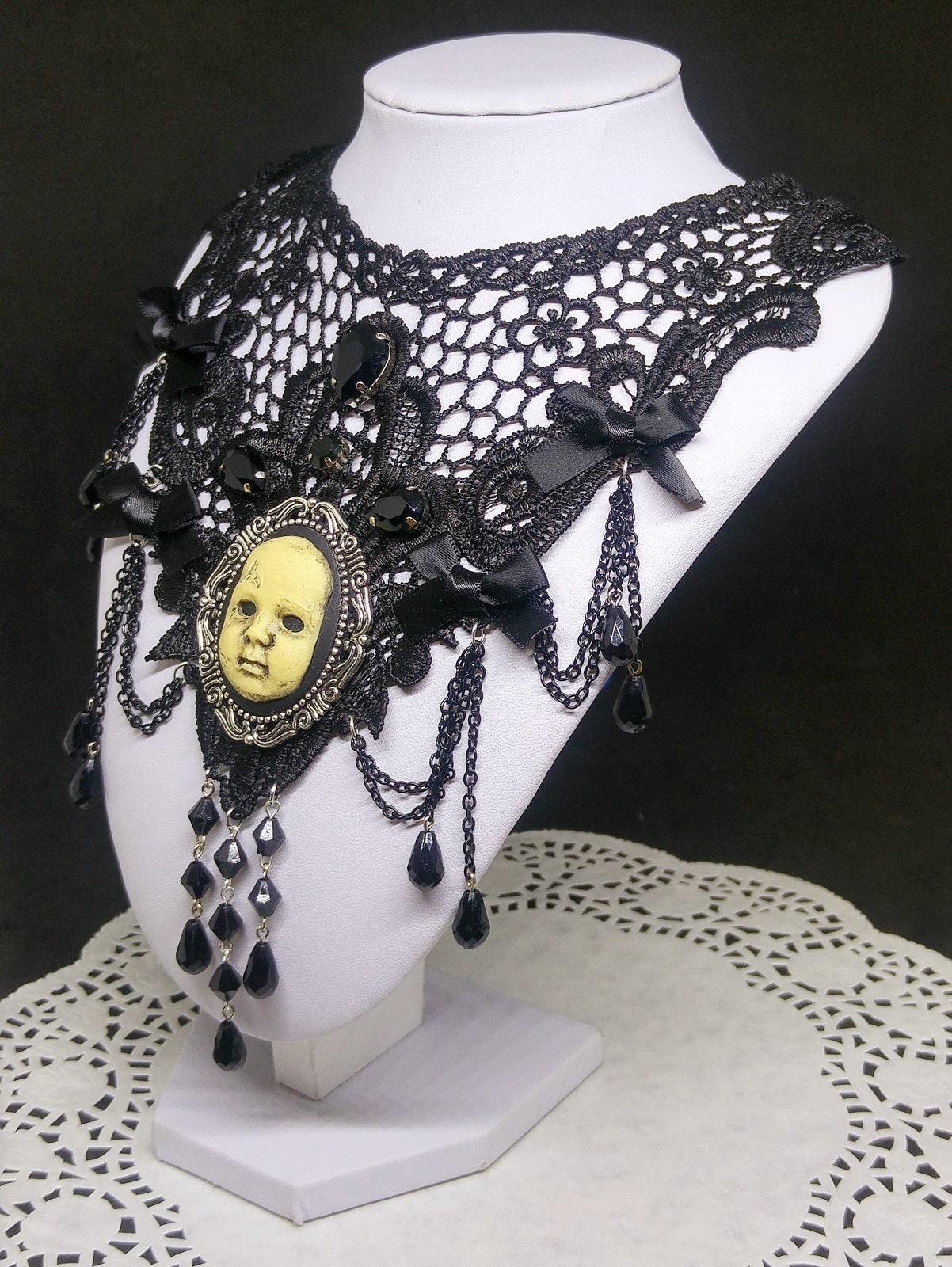 Victorian Gothic Black Lace Choker With Scary Doll Face Cameo - Etsy