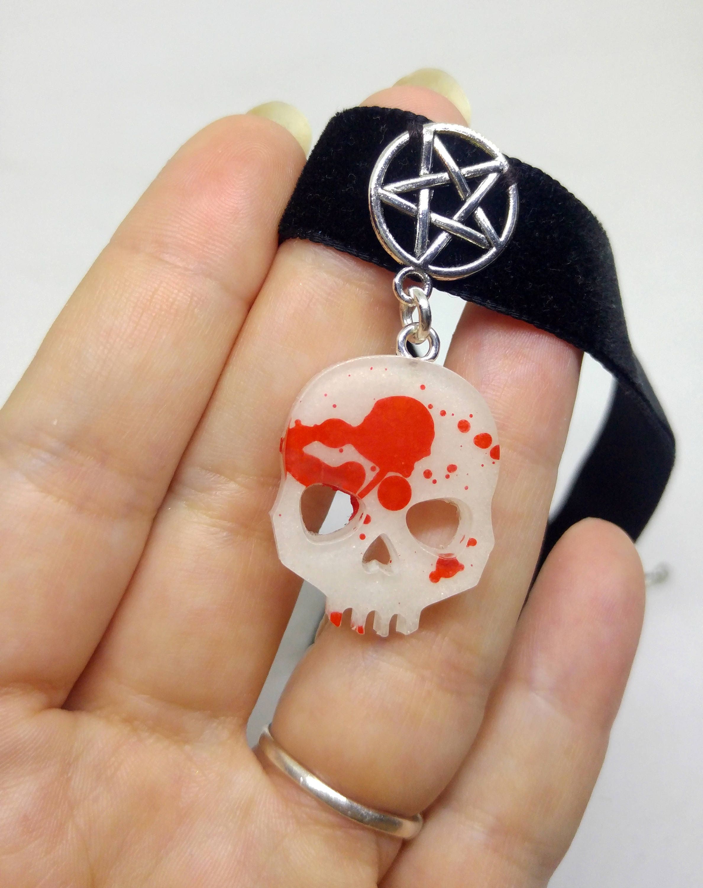 Creepy Cute Black Velvet Choker With Flat Resin Skull and | Etsy
