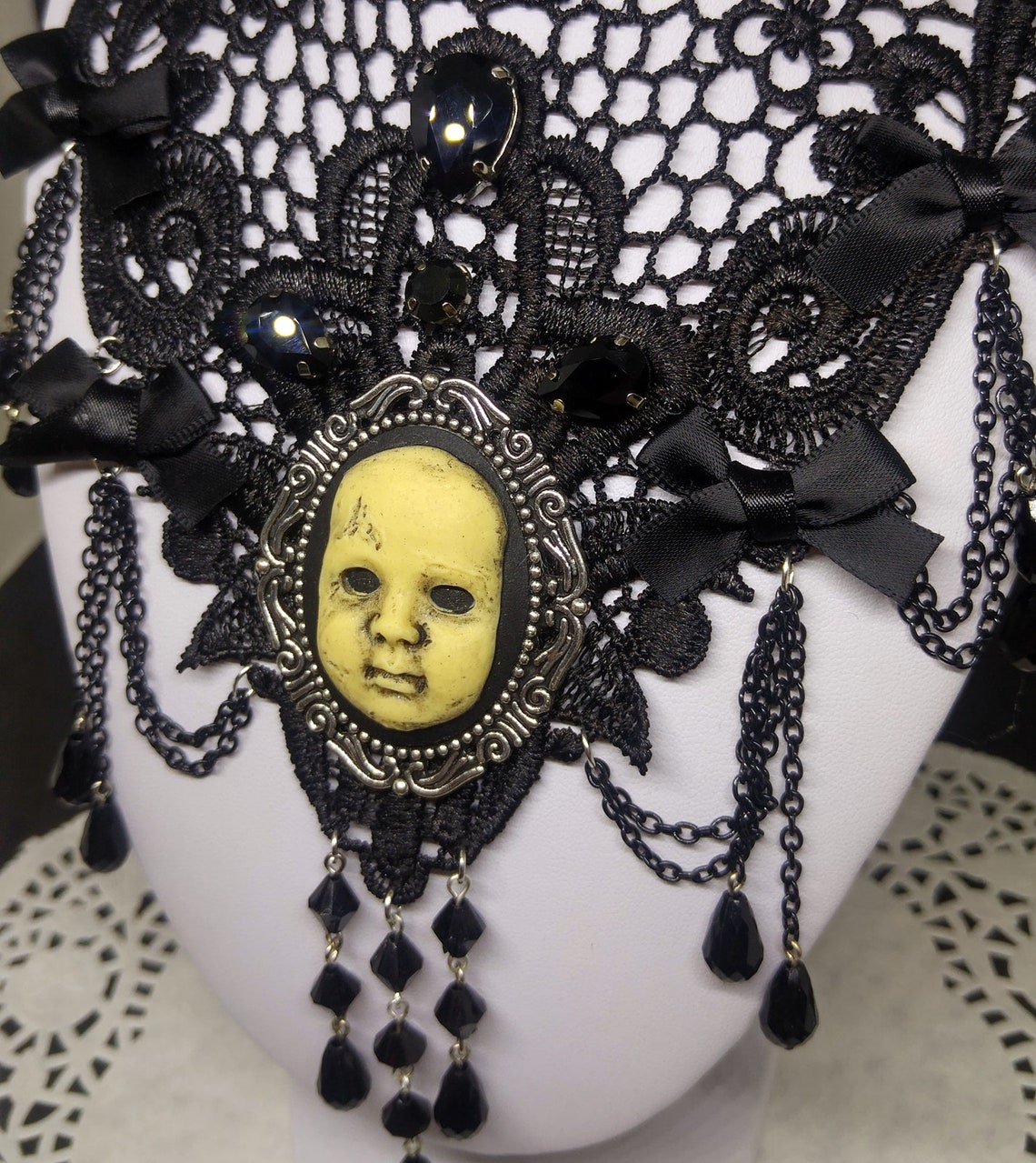 Victorian Gothic Black Lace Choker With Scary Doll Face Cameo - Etsy