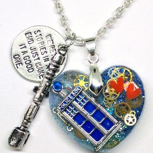 Resin Tardis Necklace, Doctor Who Quote Stamped Charm and Steampunk ...